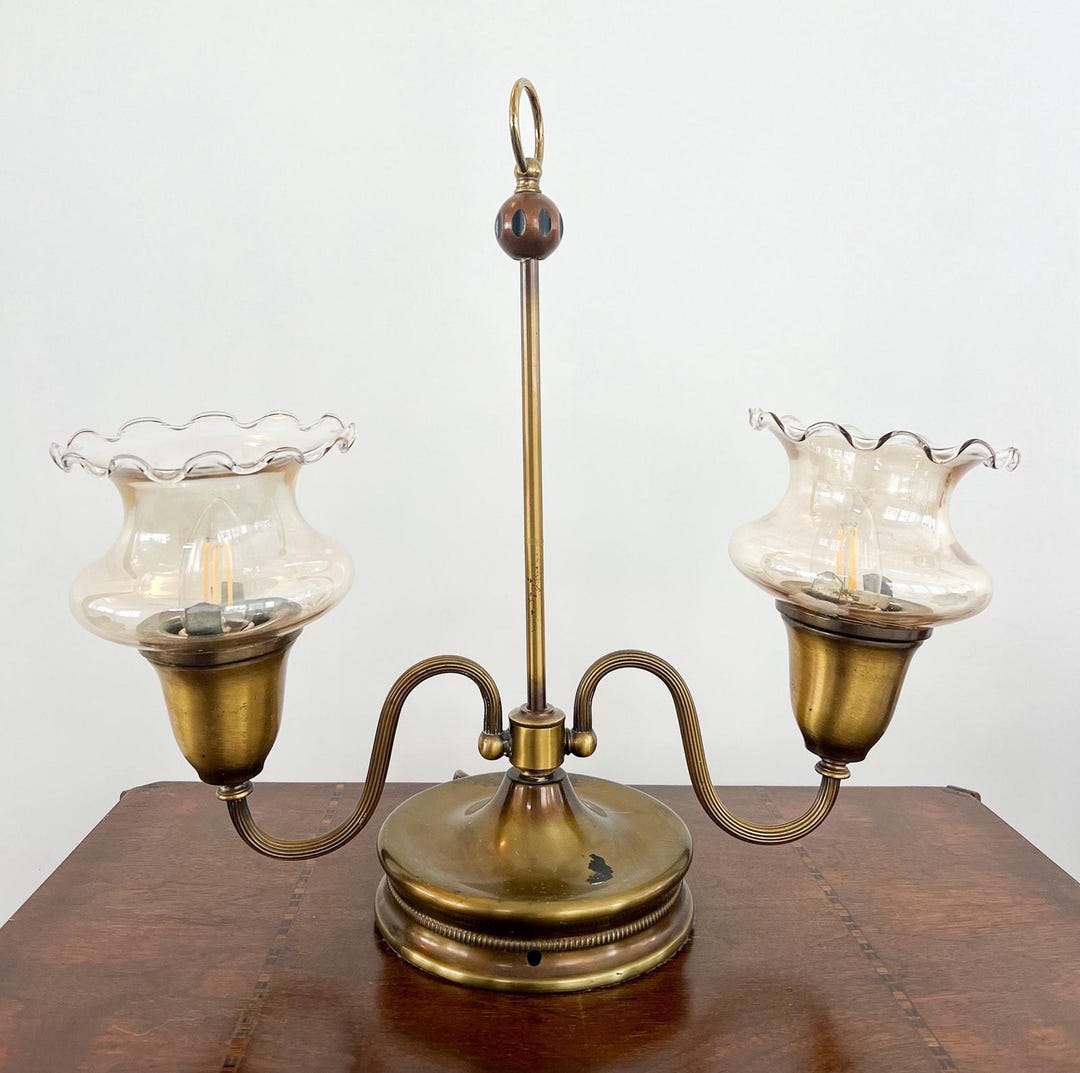 Vintage Two Light Hurricane Brass Desk Lamp, - Etsy