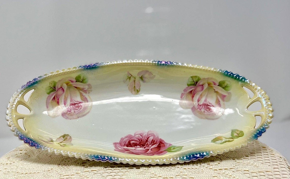 Vintage Blue Rimmed P.K. Silesia Porcelain Boudoir or Serving Dish, - Etsy