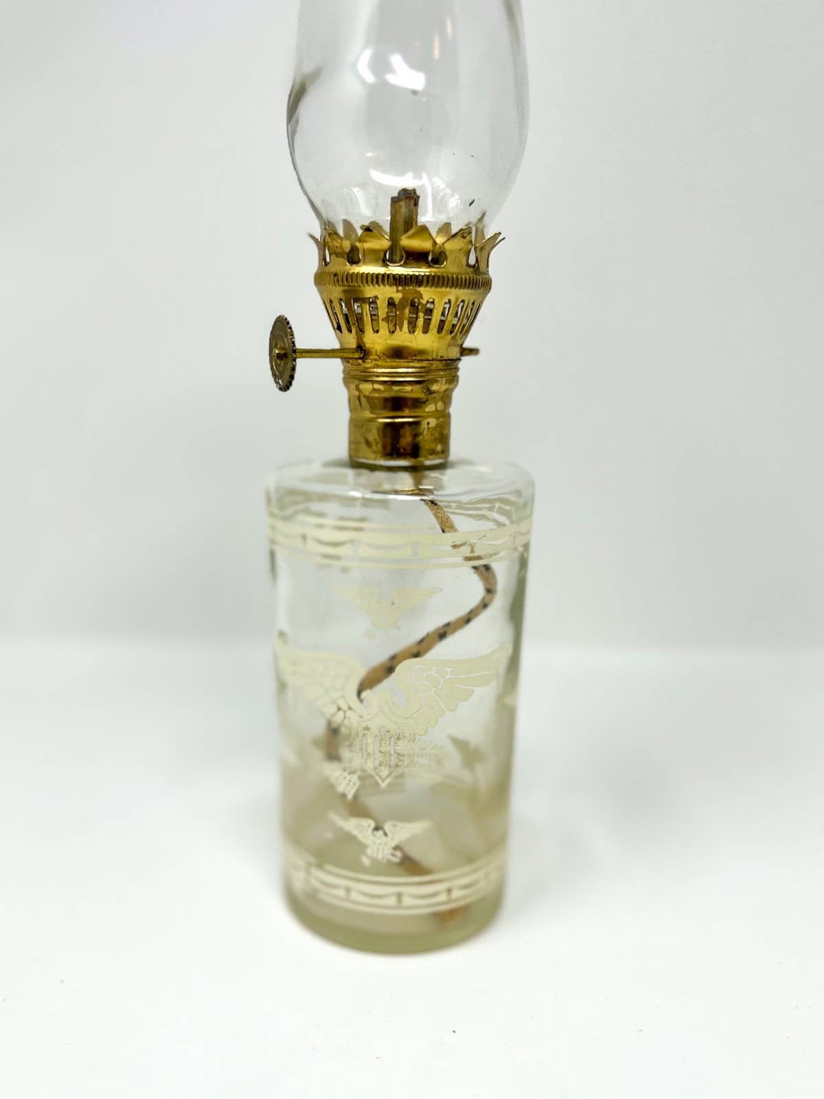 Vintage Miniature Oil Lamp Clear Glass White American Eagle - Etsy