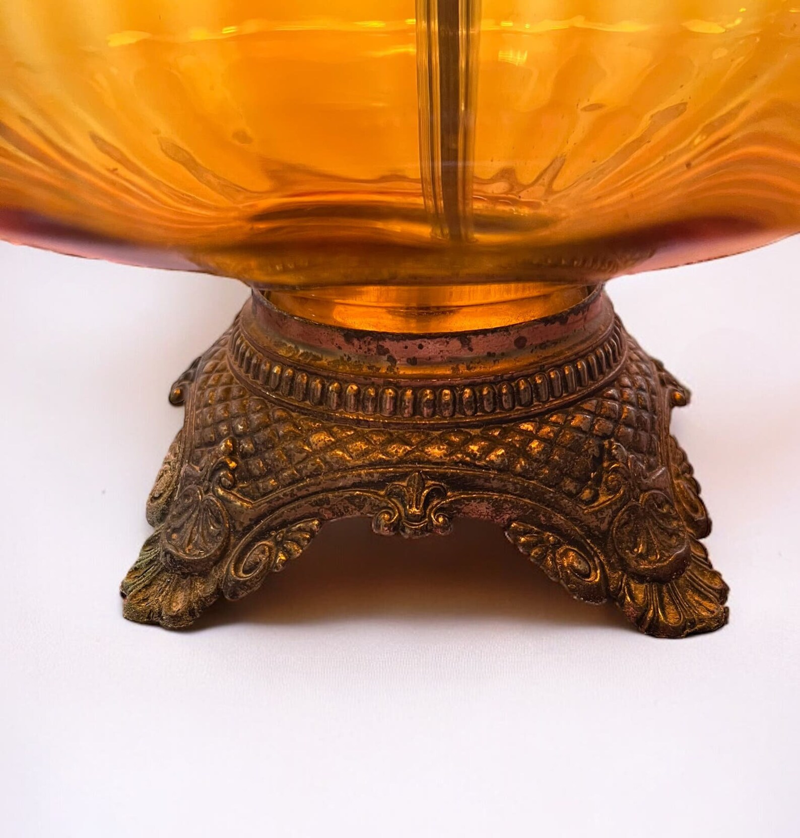 Vintage Mid-century Modern Amber Glass With Brass Large Table Lamp ...