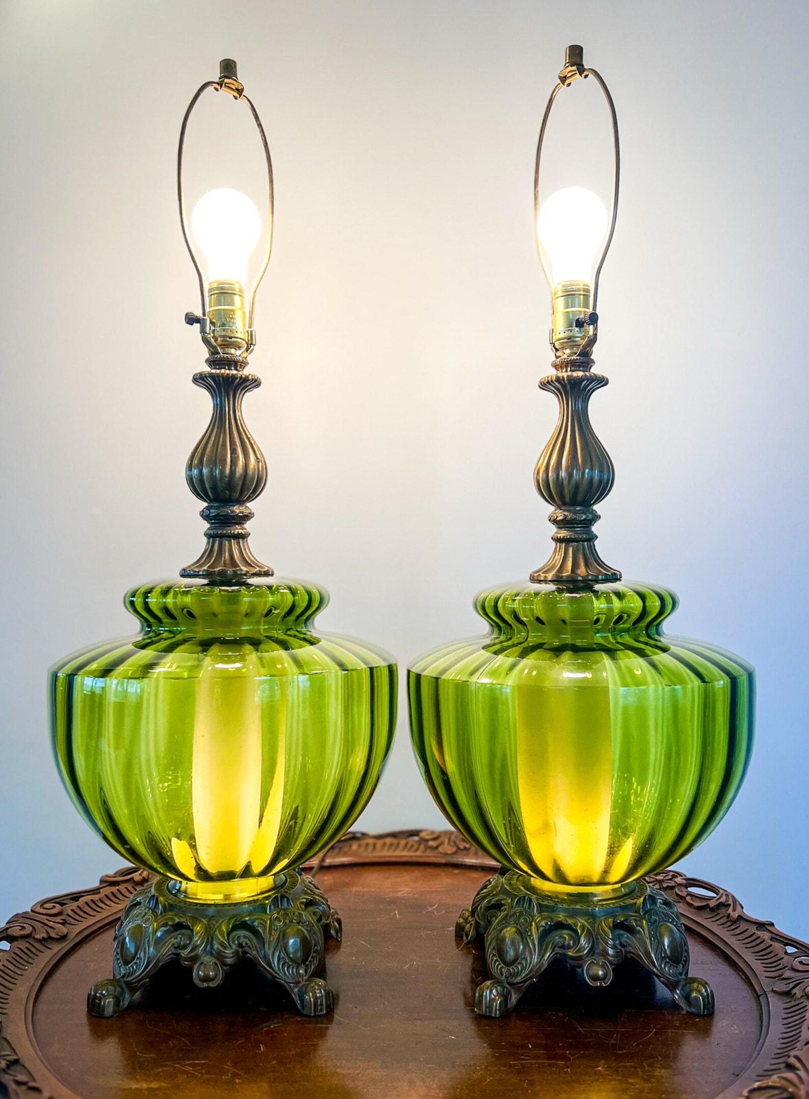 Mid-century Pair of Hollywood Regency EF & EF Green Extra Large Lamps ...