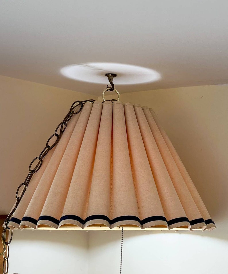 Vintage Large Parchment Fluted Scalloped Pendent Lamp - Etsy