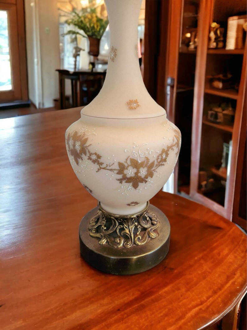 Pair White Frosted Glass Lamps Flower Base Vintage Style - Etsy