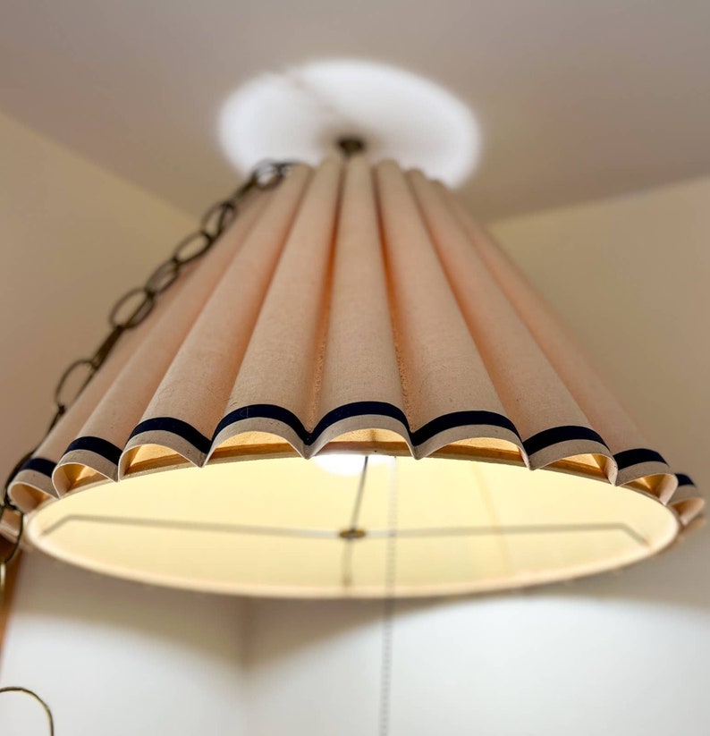Vintage Large Parchment Fluted Scalloped Pendent Lamp - Etsy