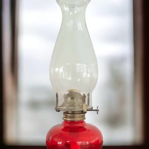Red Kerosene Oil Lamp Clear Chimney - Etsy