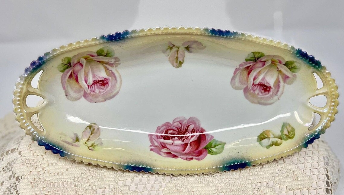 Vintage Blue Rimmed P.K. Silesia Porcelain Boudoir or Serving Dish, - Etsy