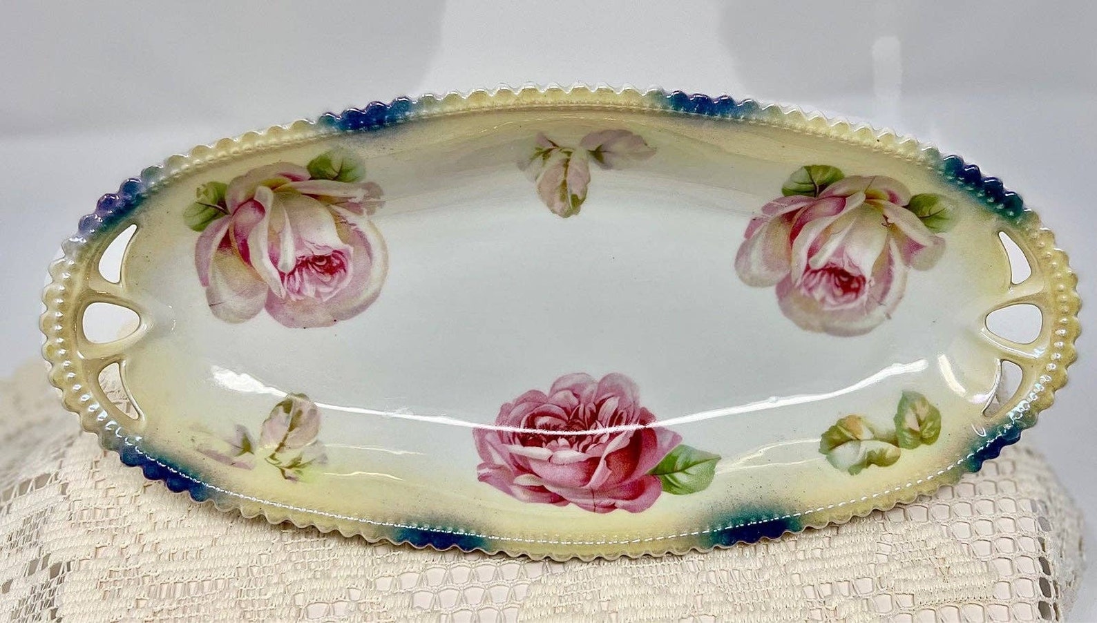 Vintage Blue Rimmed P.K. Silesia Porcelain Boudoir or Serving Dish, - Etsy