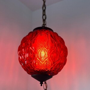 Vintage Swag Lamp Red Glass Globe Mid Century Ceiling Chain - Etsy