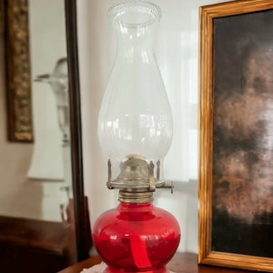 Red Kerosene Oil Lamp Clear Chimney - Etsy