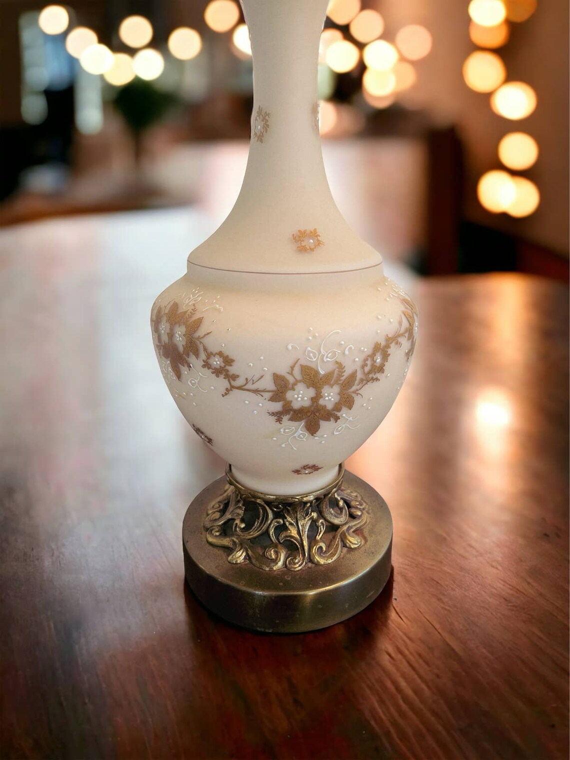 Pair White Frosted Glass Lamps Flower Base Vintage Style - Etsy