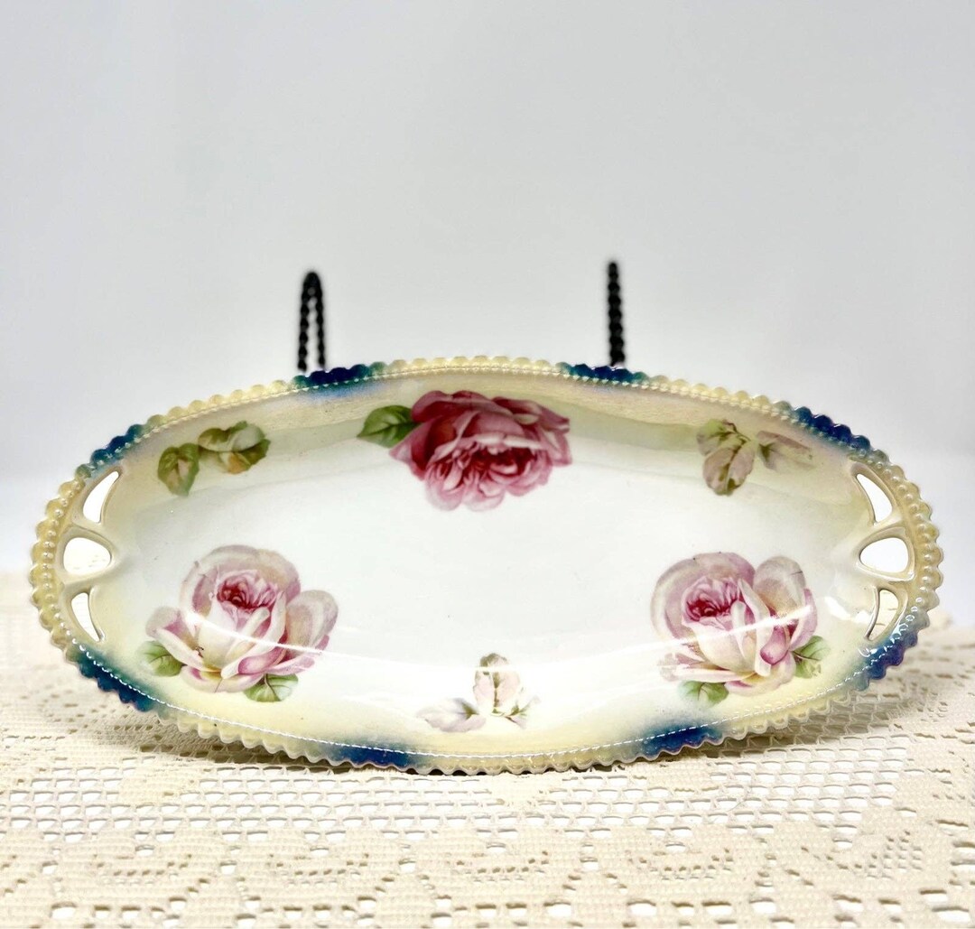 Vintage Blue Rimmed P.K. Silesia Porcelain Boudoir or Serving Dish, - Etsy