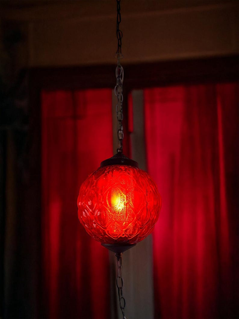 Vintage Swag Lamp Red Glass Globe Mid Century Ceiling Chain - Etsy