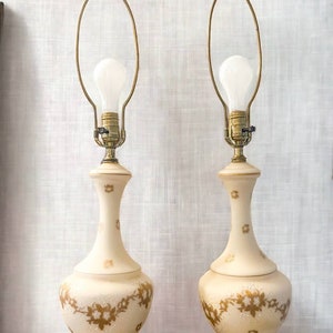 Pair White Frosted Glass Lamps Flower Base Vintage Style - Etsy