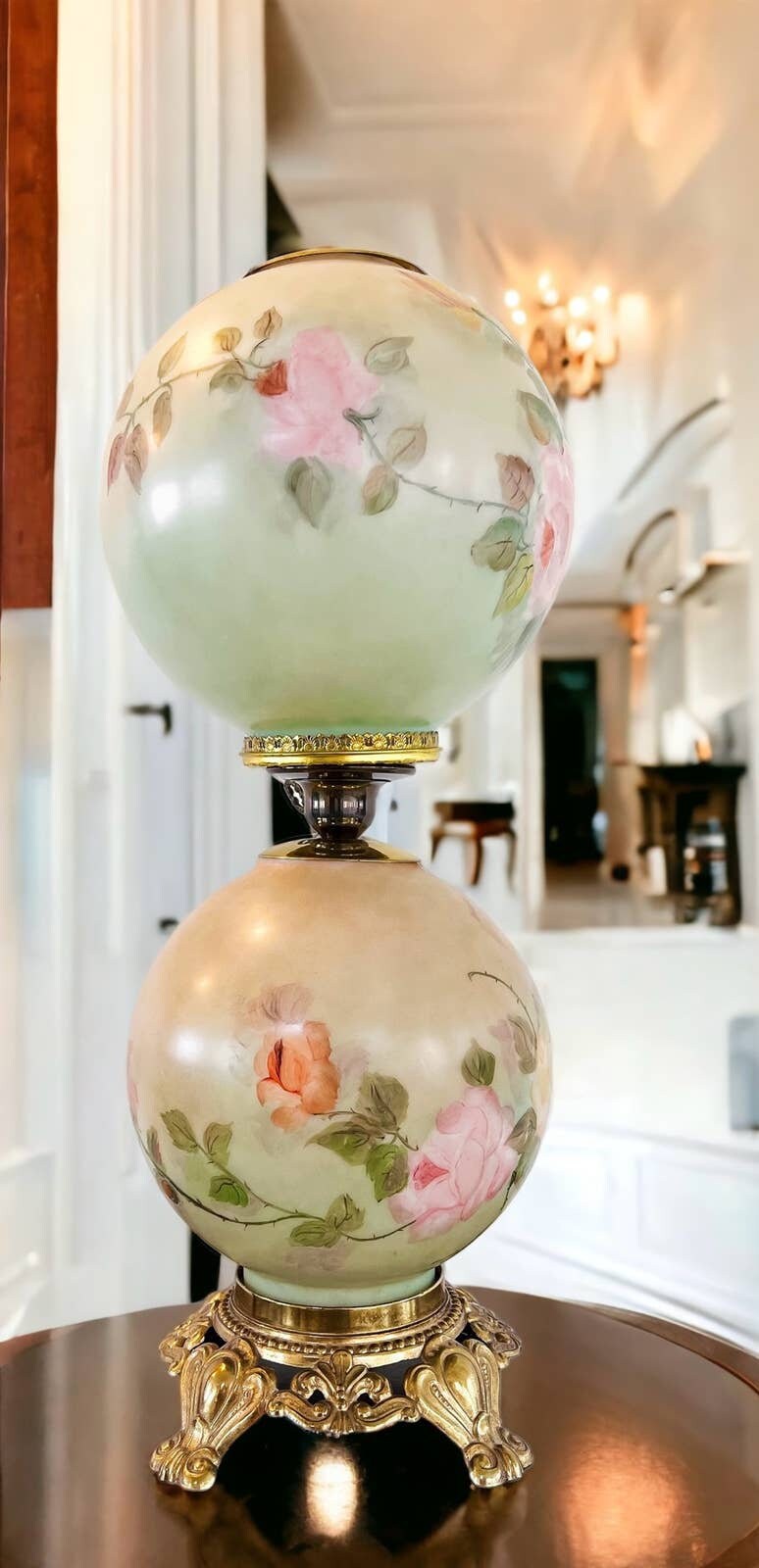 Hand Painted Floral Double Round Globe GWTW Lamp - Etsy