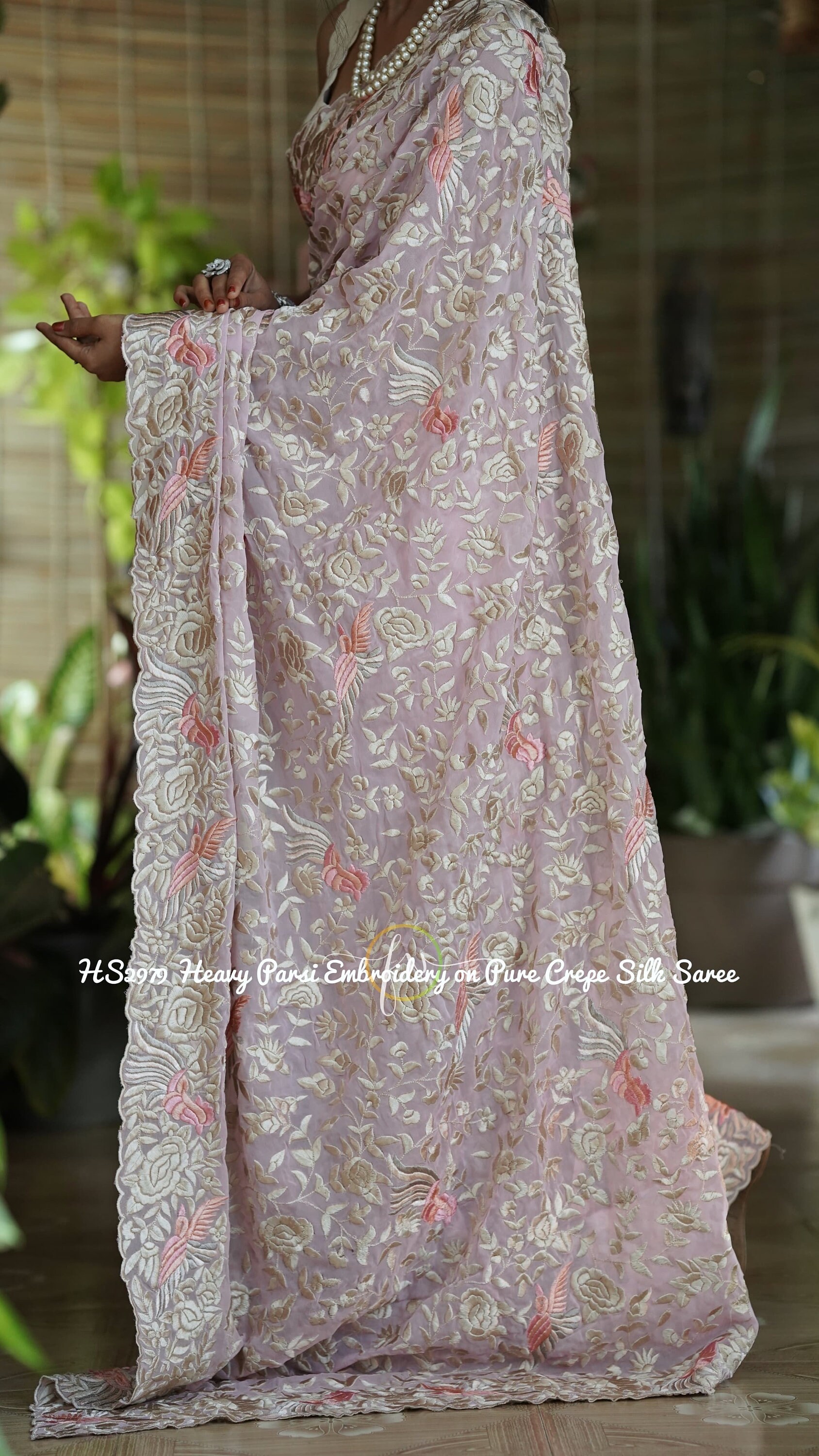 Pure Crepe Saree With Parsi Embroidery. - Etsy