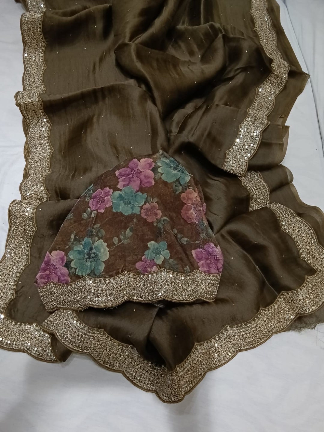 Beautiful Organza Saree With Mukesh Work - Etsy