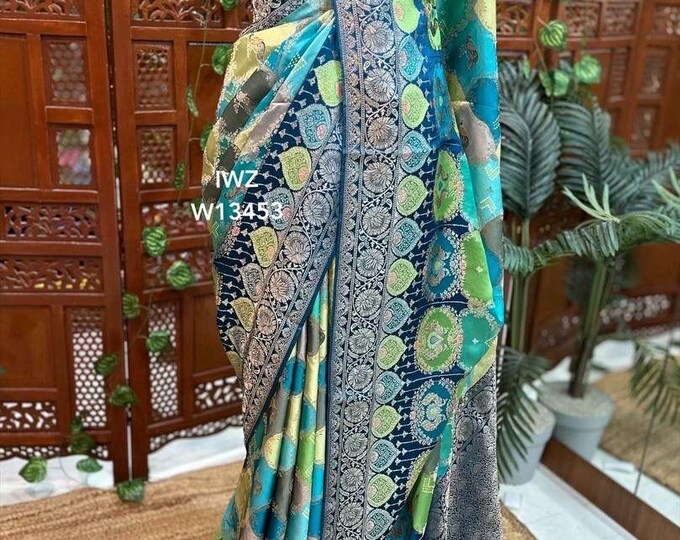 Rangkart Pattern Woven Mashru Satin Silk Sarees With Contrast Blouse ...