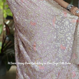Pure Crepe Saree With Parsi Embroidery. - Etsy