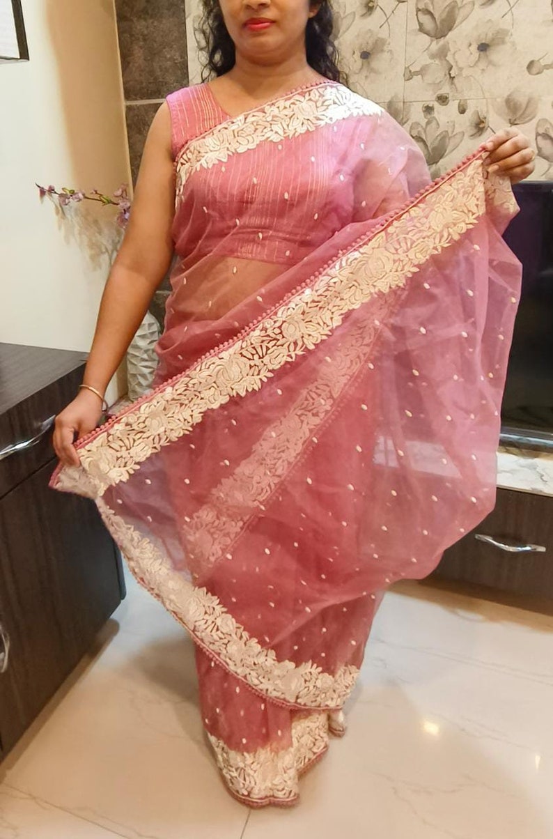 Pure Organza Saree With Parsi Work All Over - Etsy