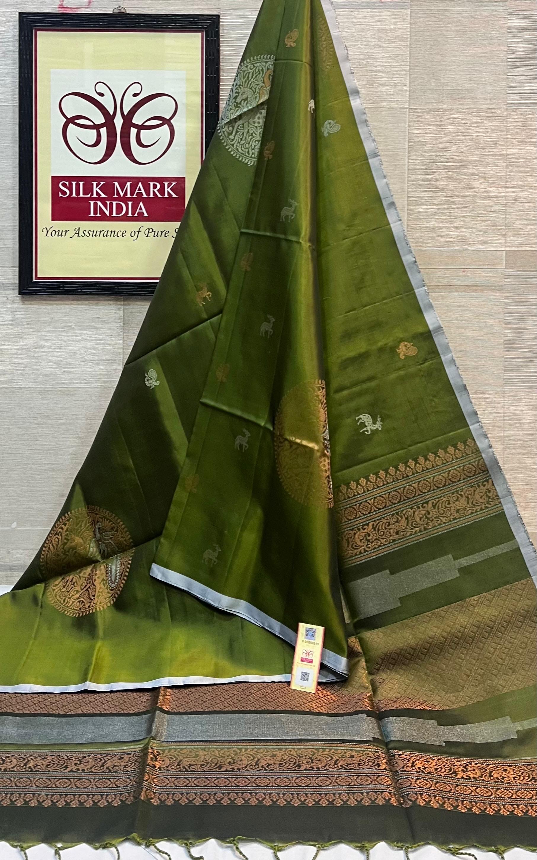 Pure Kanchipuram Handloom Silk Saree With Silver and Copper Zari ...
