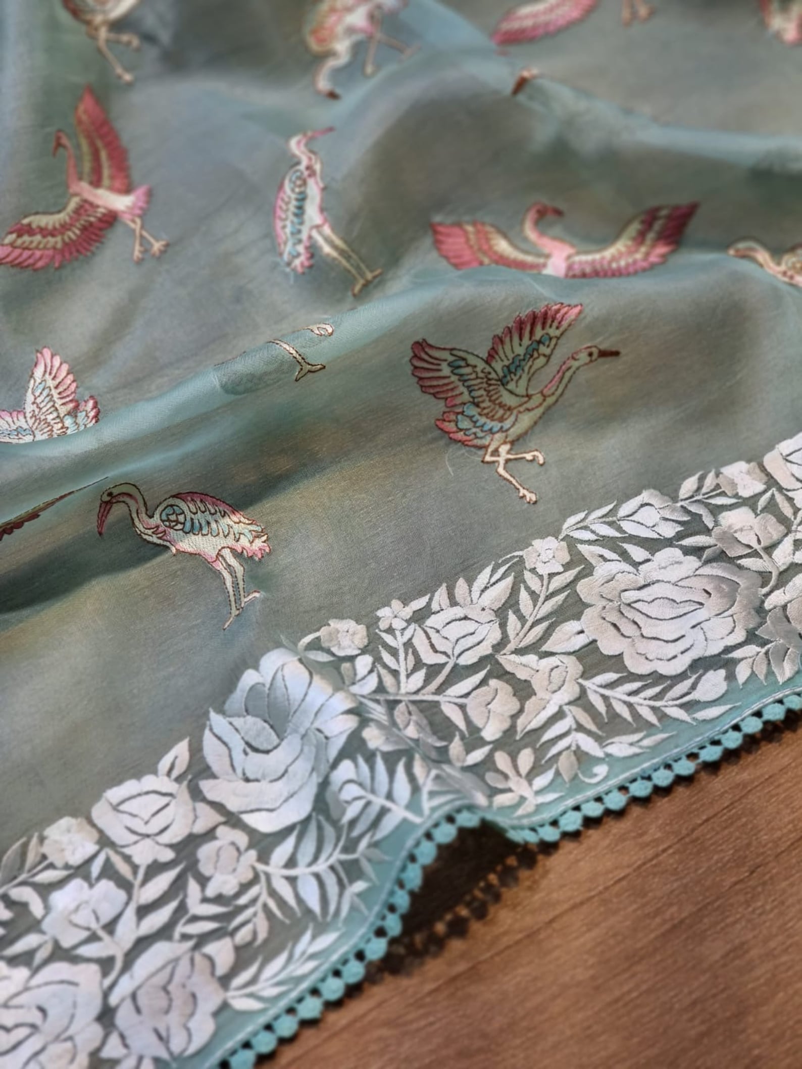 Pure Organza Silk Embroidery Parsi Work Saree. - Etsy
