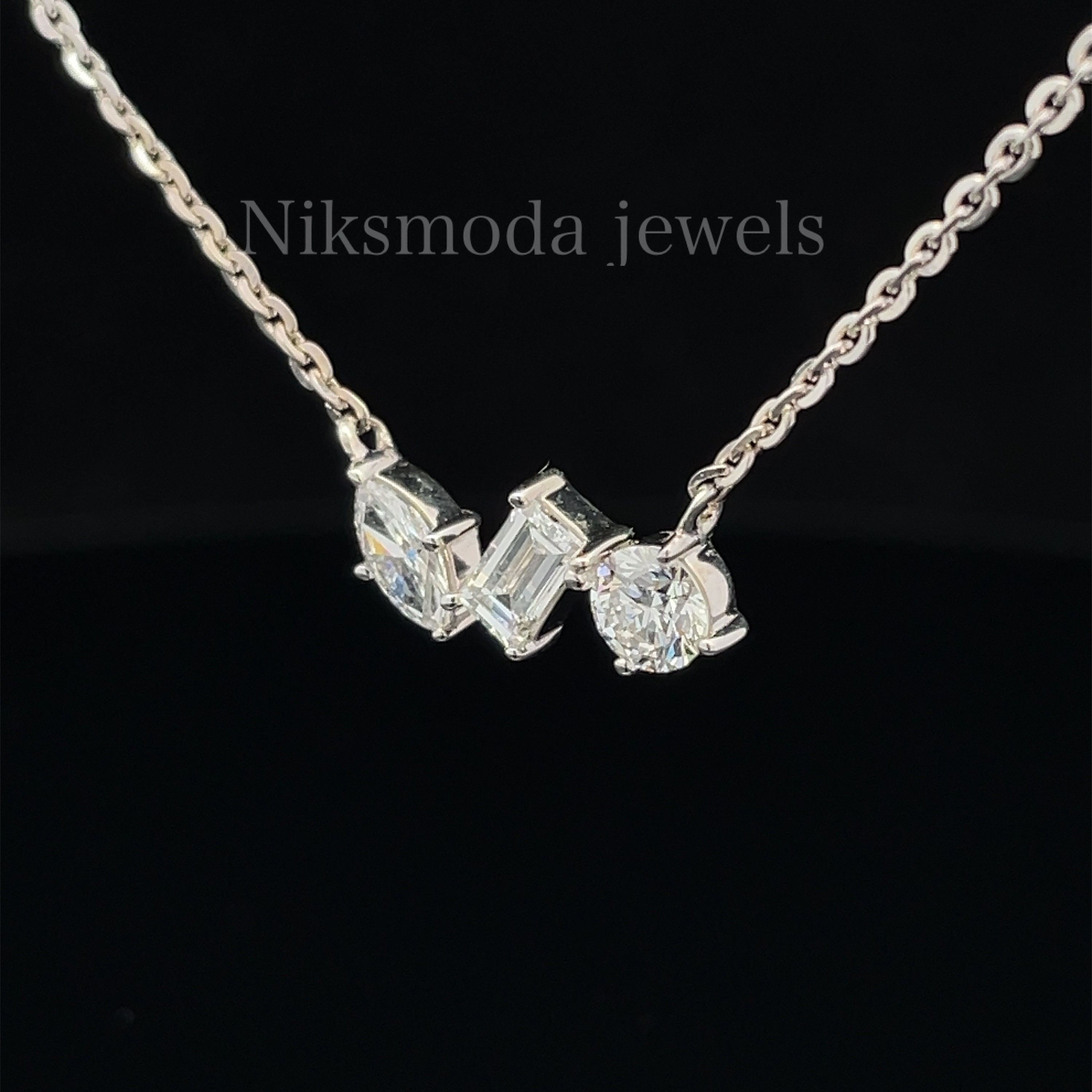 Trio Diamond Necklace Floating Diamond Dainty Diamond Necklace 14K ...