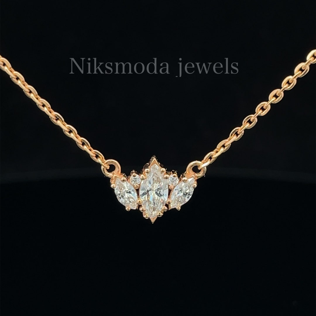 Marquise Diamond Necklace Diamond Solitaire Pendant Floating Diamond ...