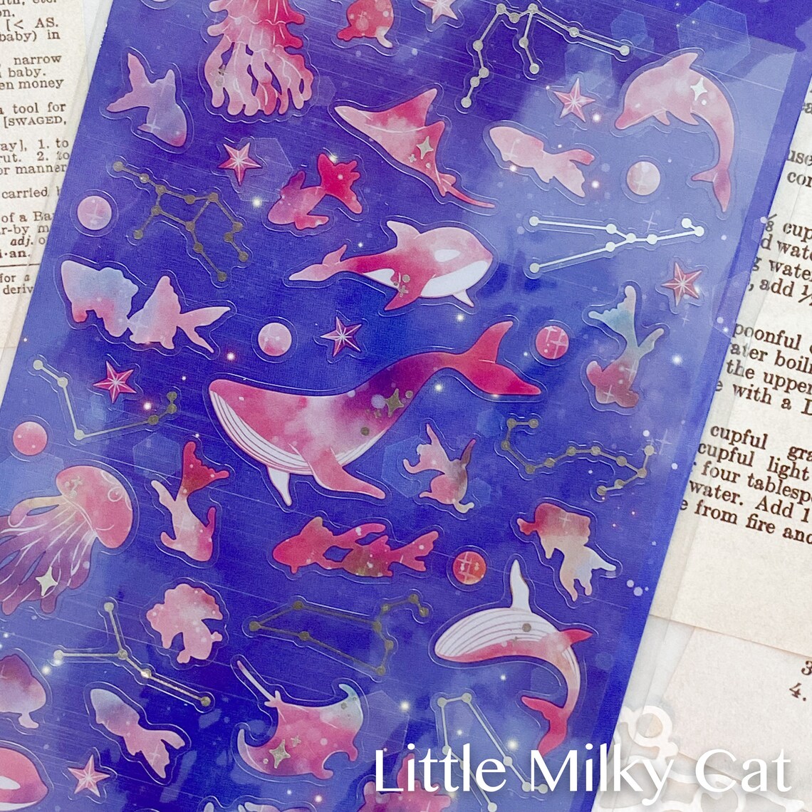 Korea Stickers Starry Night Pink Whale Stickers - Etsy