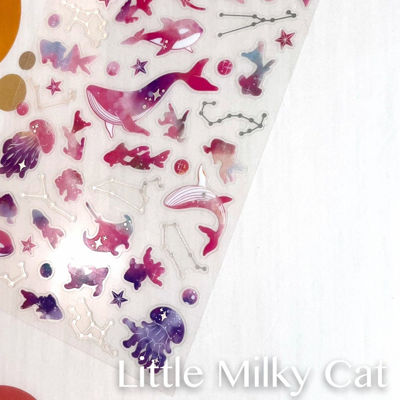 Korea Stickers Starry Night Pink Whale Stickers - Etsy