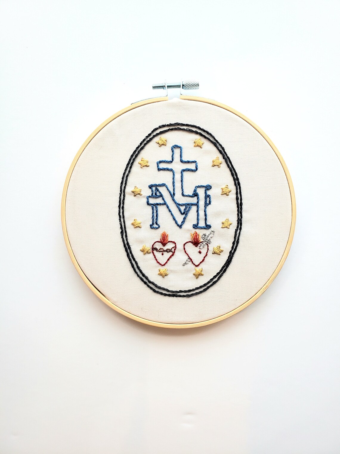 Miraculous Medal Stick & Stitch Pattern, Virgin Mary Embroidery Design ...