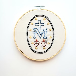 Miraculous Medal Stick & Stitch Pattern, Virgin Mary Embroidery Design ...