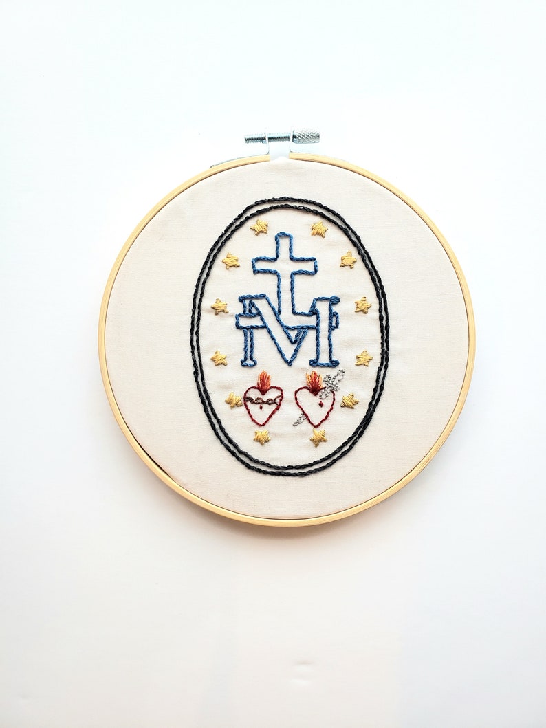 Miraculous Medal Stick & Stitch Pattern, Virgin Mary Embroidery Design ...