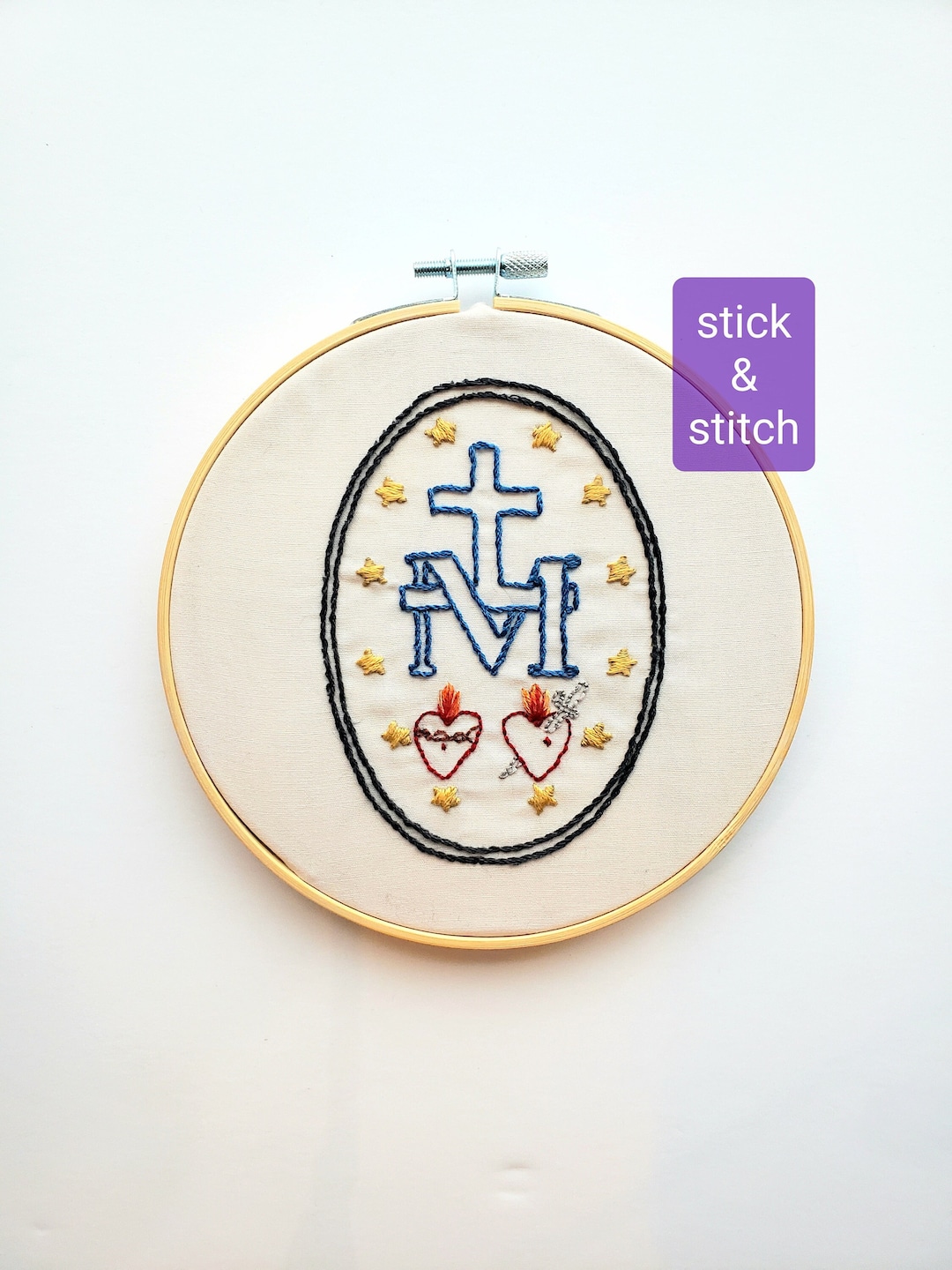 Miraculous Medal Stick & Stitch Pattern, Virgin Mary Embroidery Design ...
