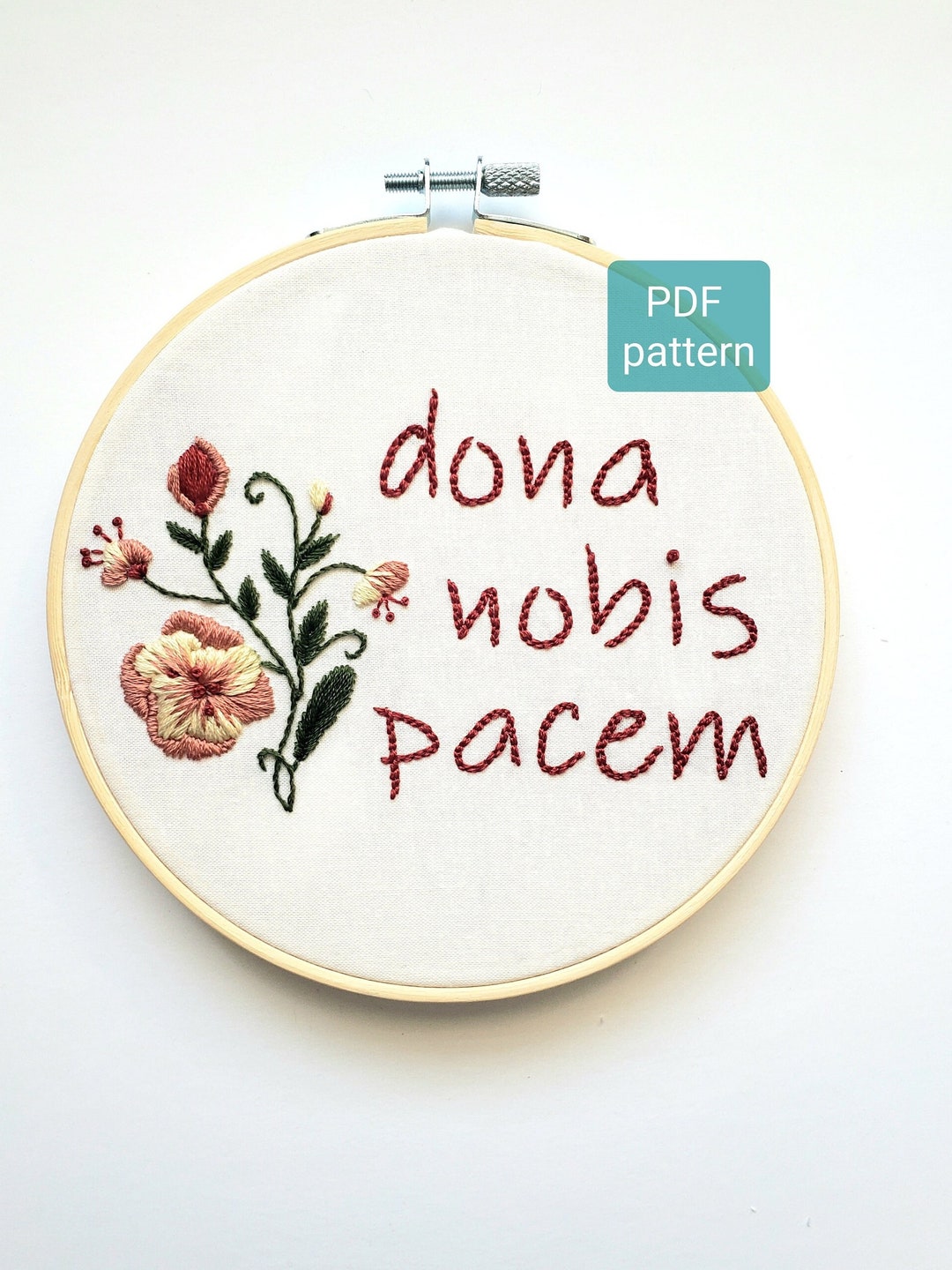 Dona Nobis Pacem Embroidery Pattern: Christian Floral Design (PDF) - Etsy