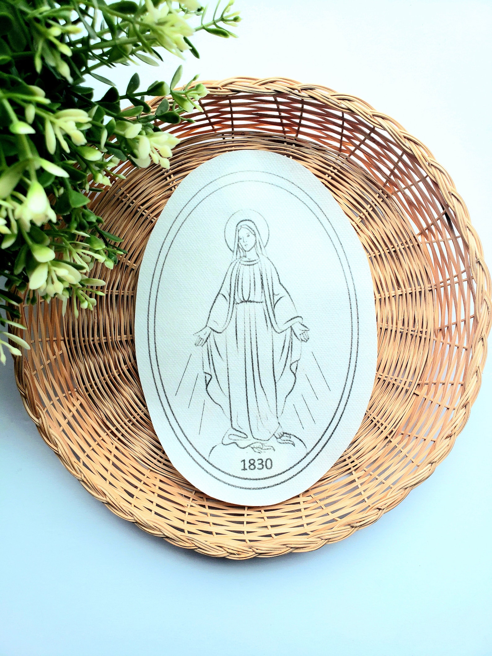 Miraculous Mary Medal Stick & Stitch Pattern, Virgin Mary Embroidery ...