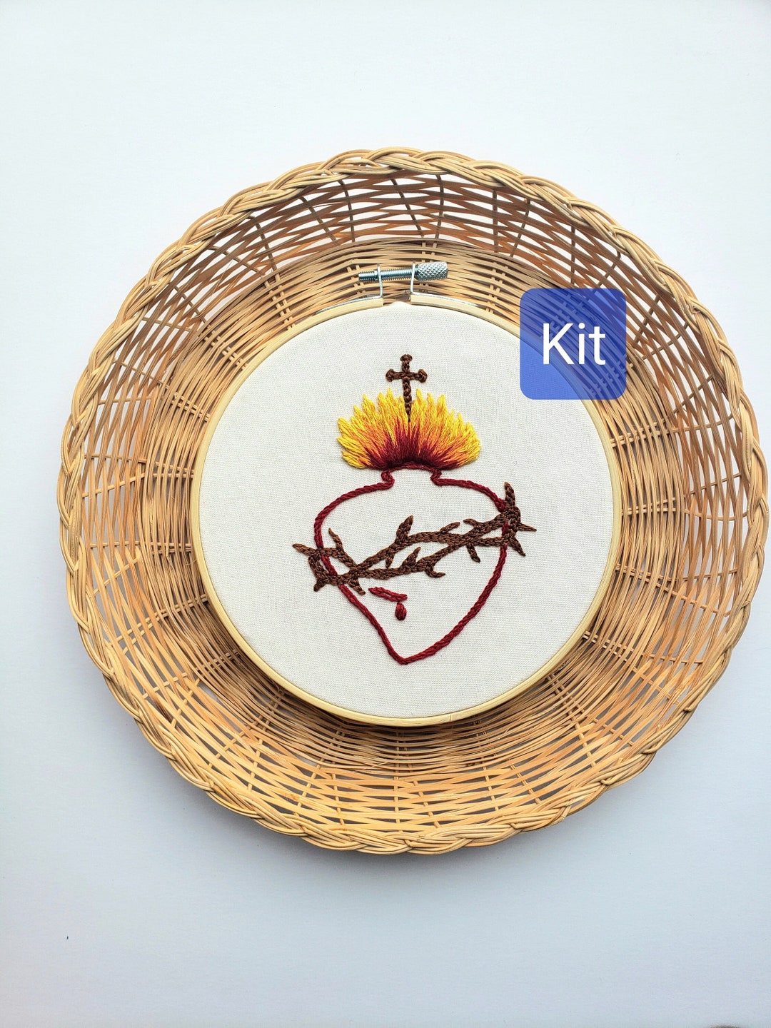 Sacred Heart Embroidery Kit: Catholic Beginner Stick and Stitch Pattern ...