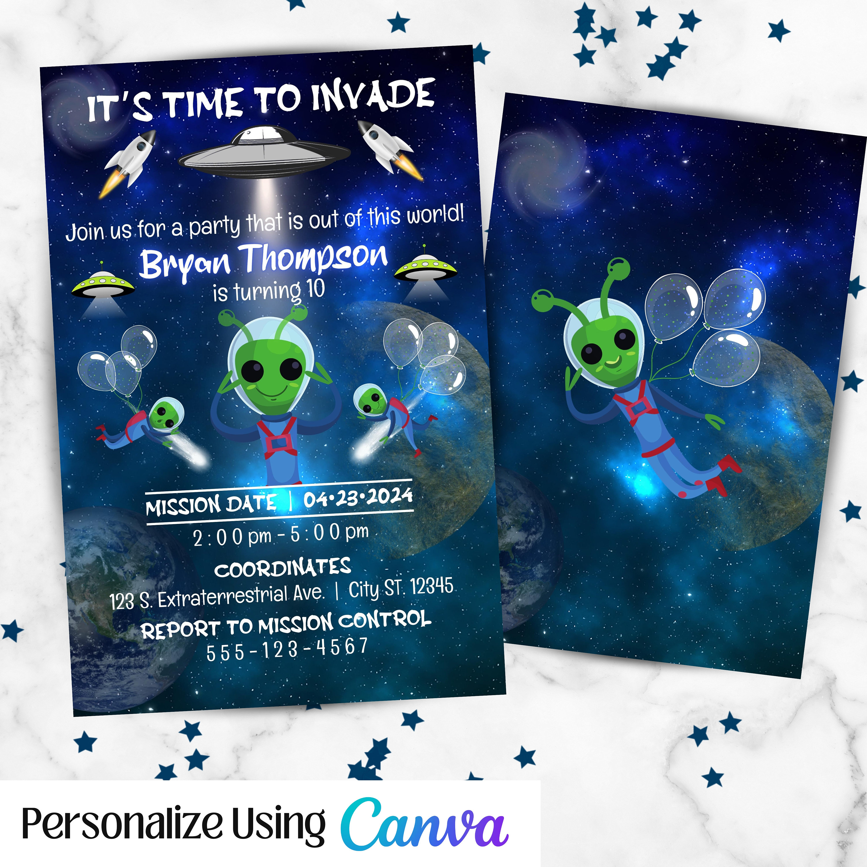 Alien Birthday Party Invitations UFO Birthday Party Theme - Etsy