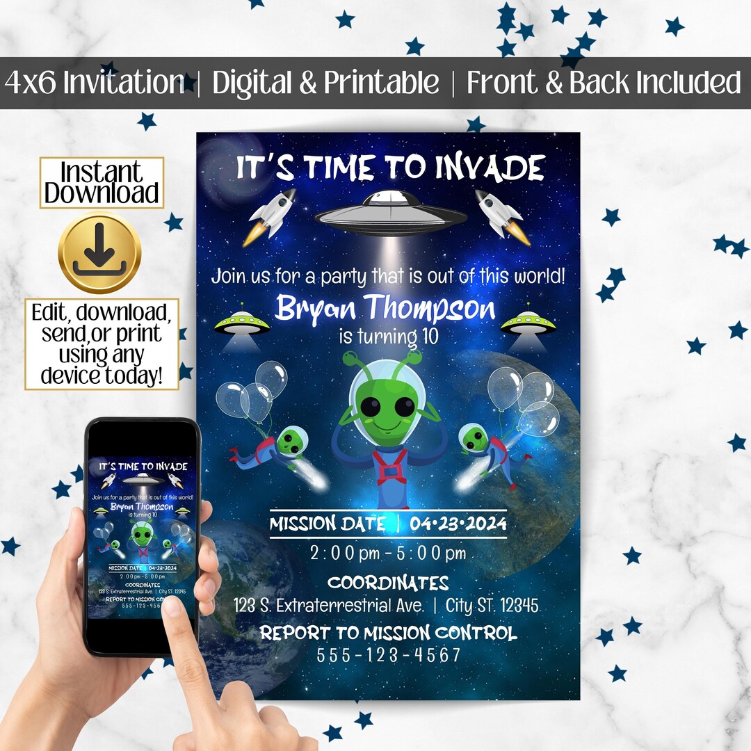 Alien Birthday Party Invitations UFO Birthday Party Theme - Etsy