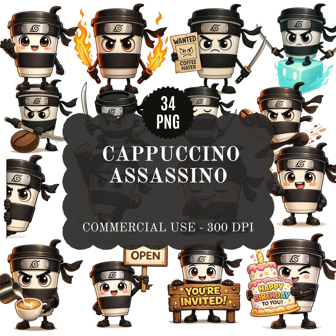 Paquete de imágenes prediseñadas de Cappuccino Assassino, divertido ...