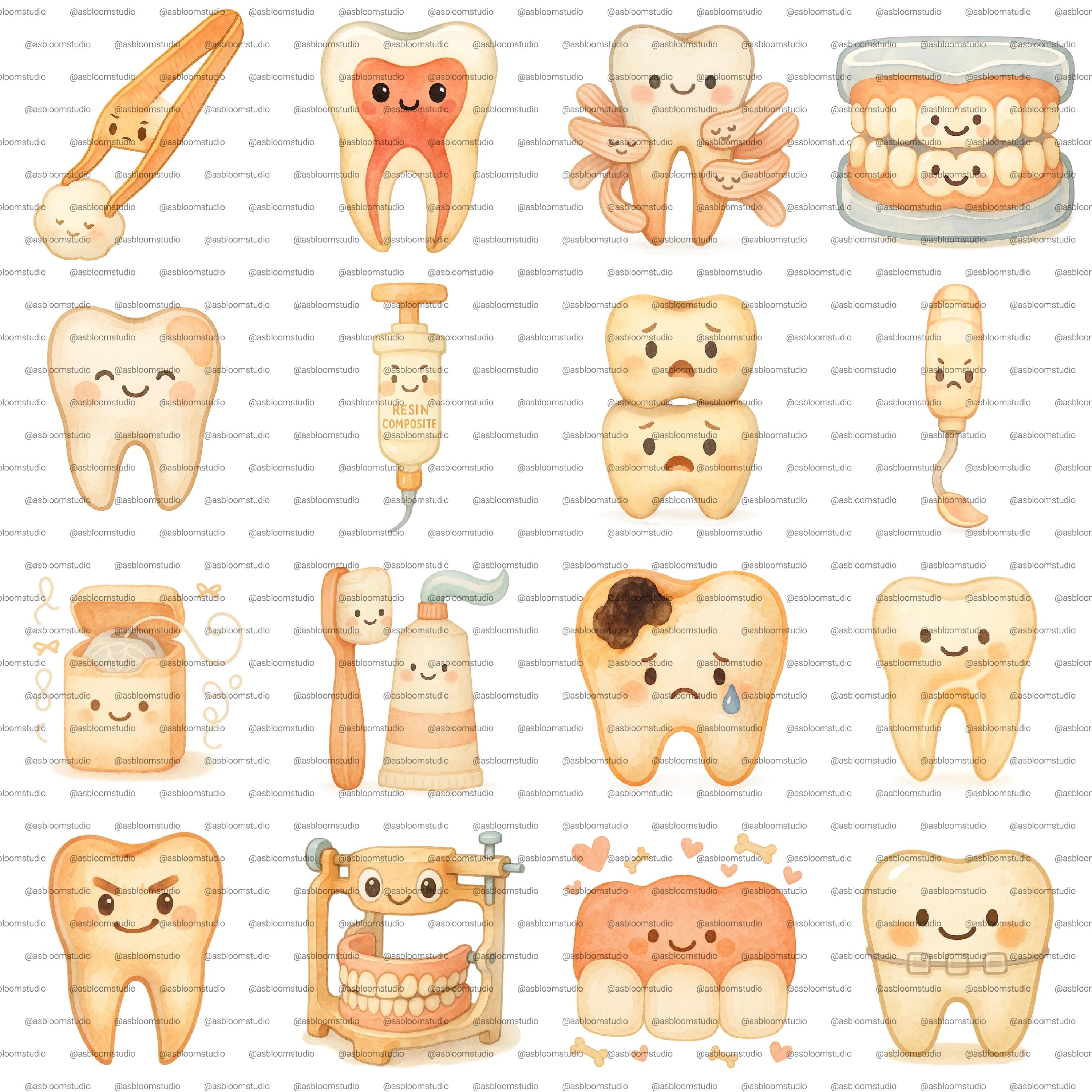 Watercolor Dental PNG Clipart Bundle | Cute Tooth Art | Dentist ...