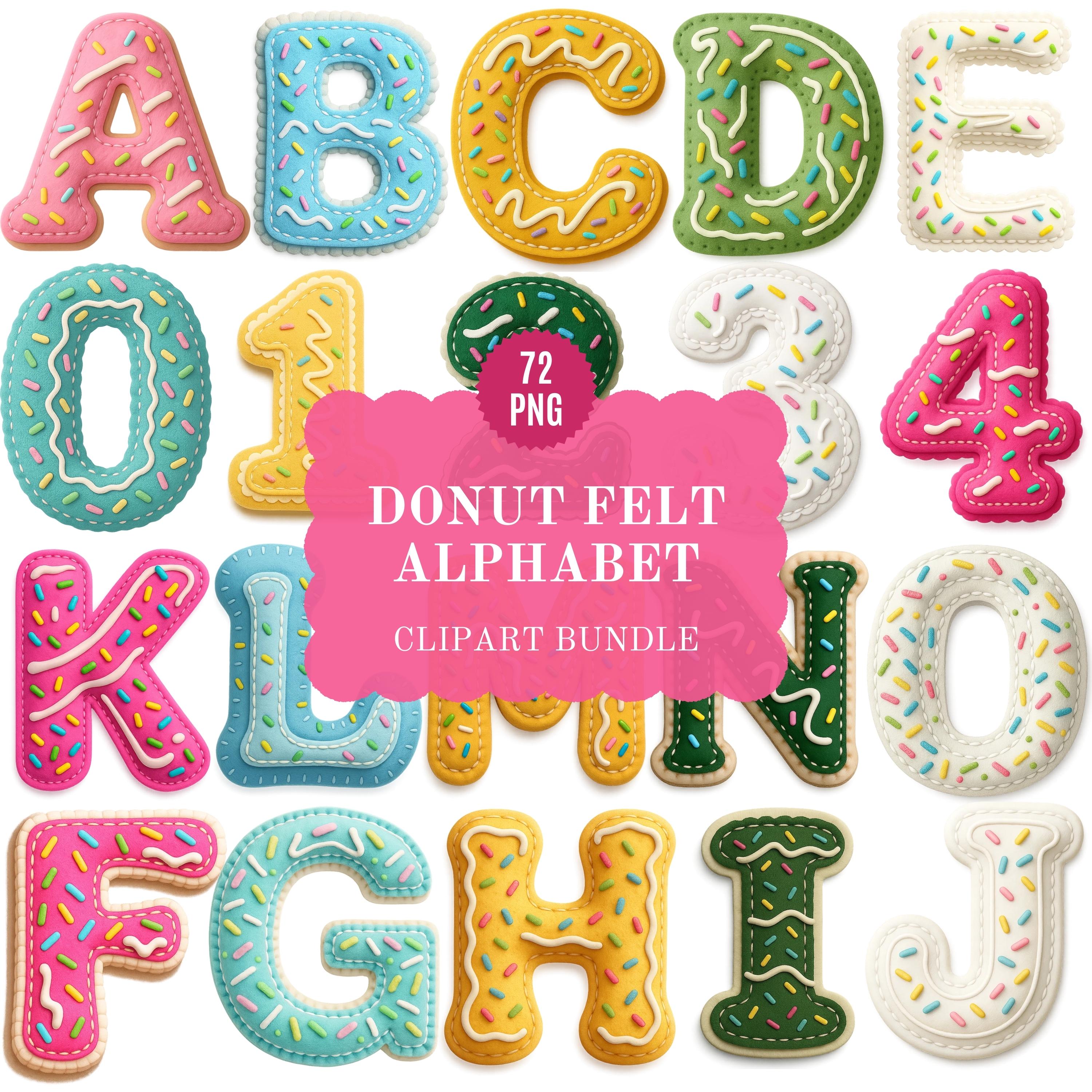Donut Alphabet PNG Clipart Bundle, Letters & Numbers Felt Fabric Kids ...