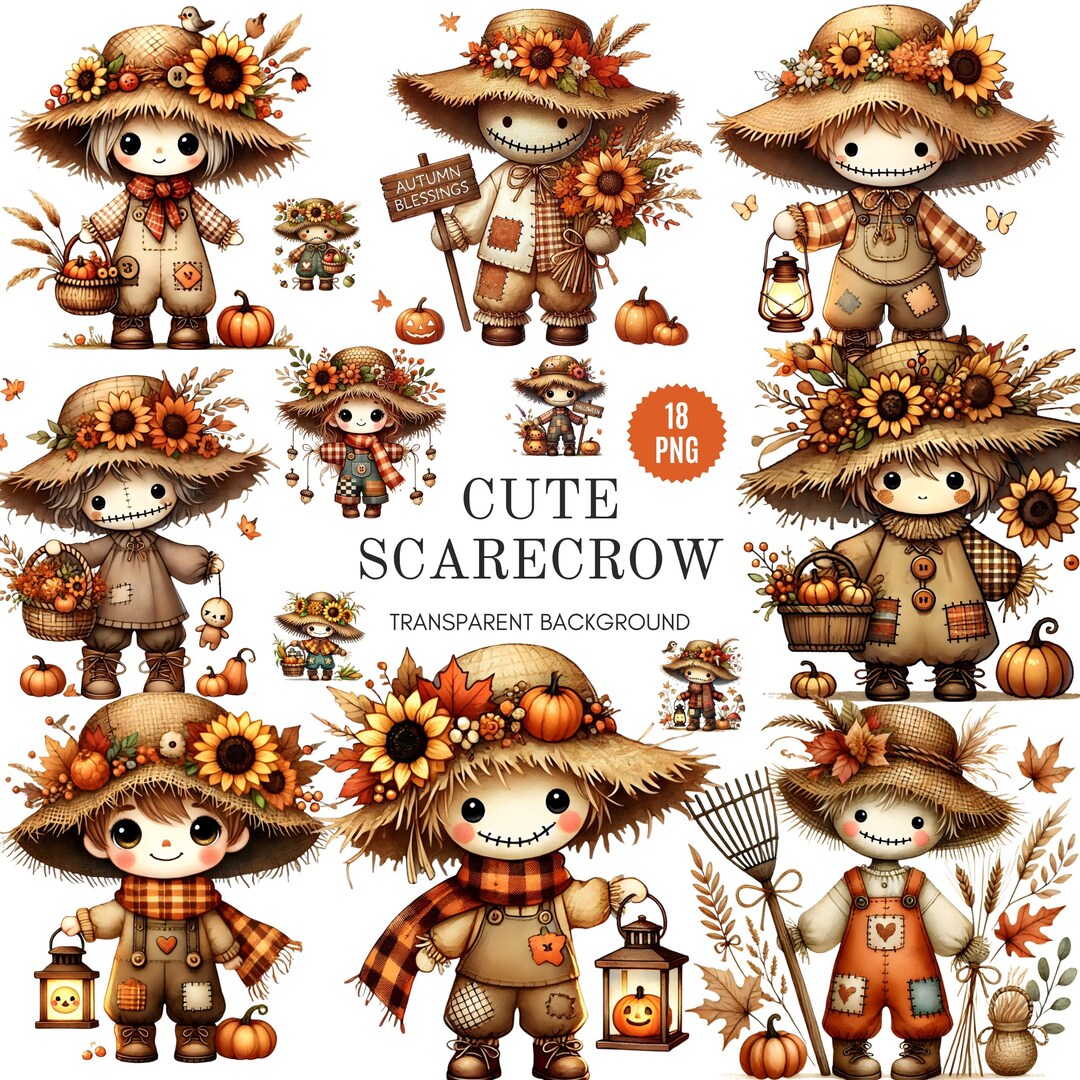 Scarecrow PNG Clipart Bundle | Fall Autumn Designs (digital Download ...