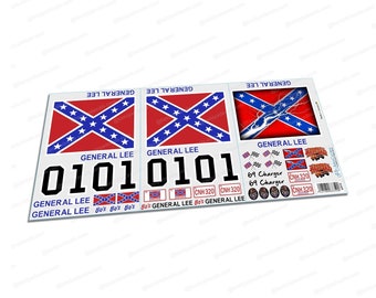 General Lee Tamiya Custom Made Cut Vinyl Decals Stickers Kit 10th Scale ...