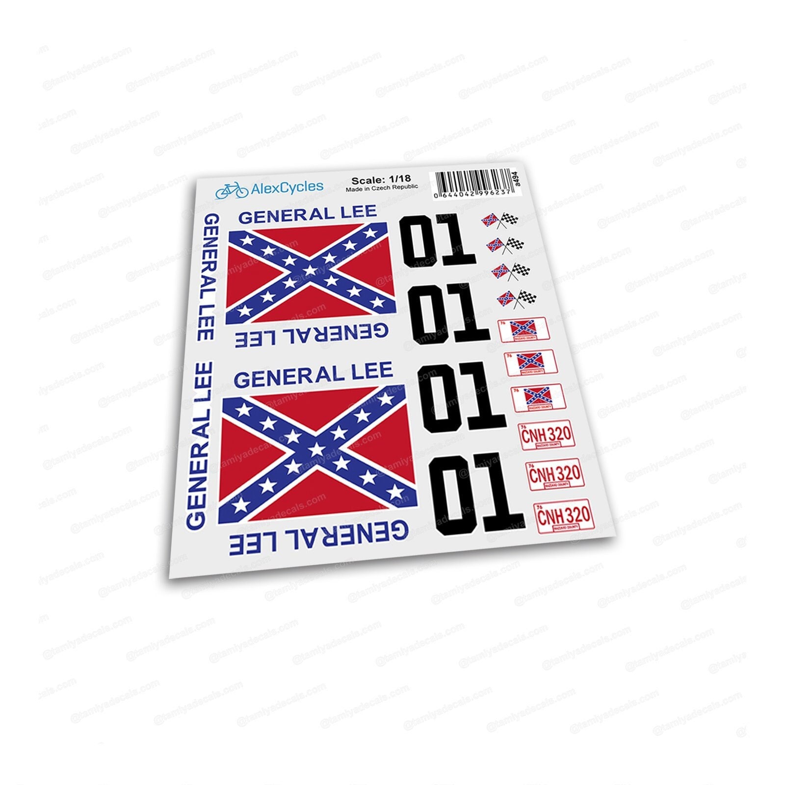 General Lee Tamiya Custom Made Cut Vinyl Decals Stickers Kit 18th Scale ...