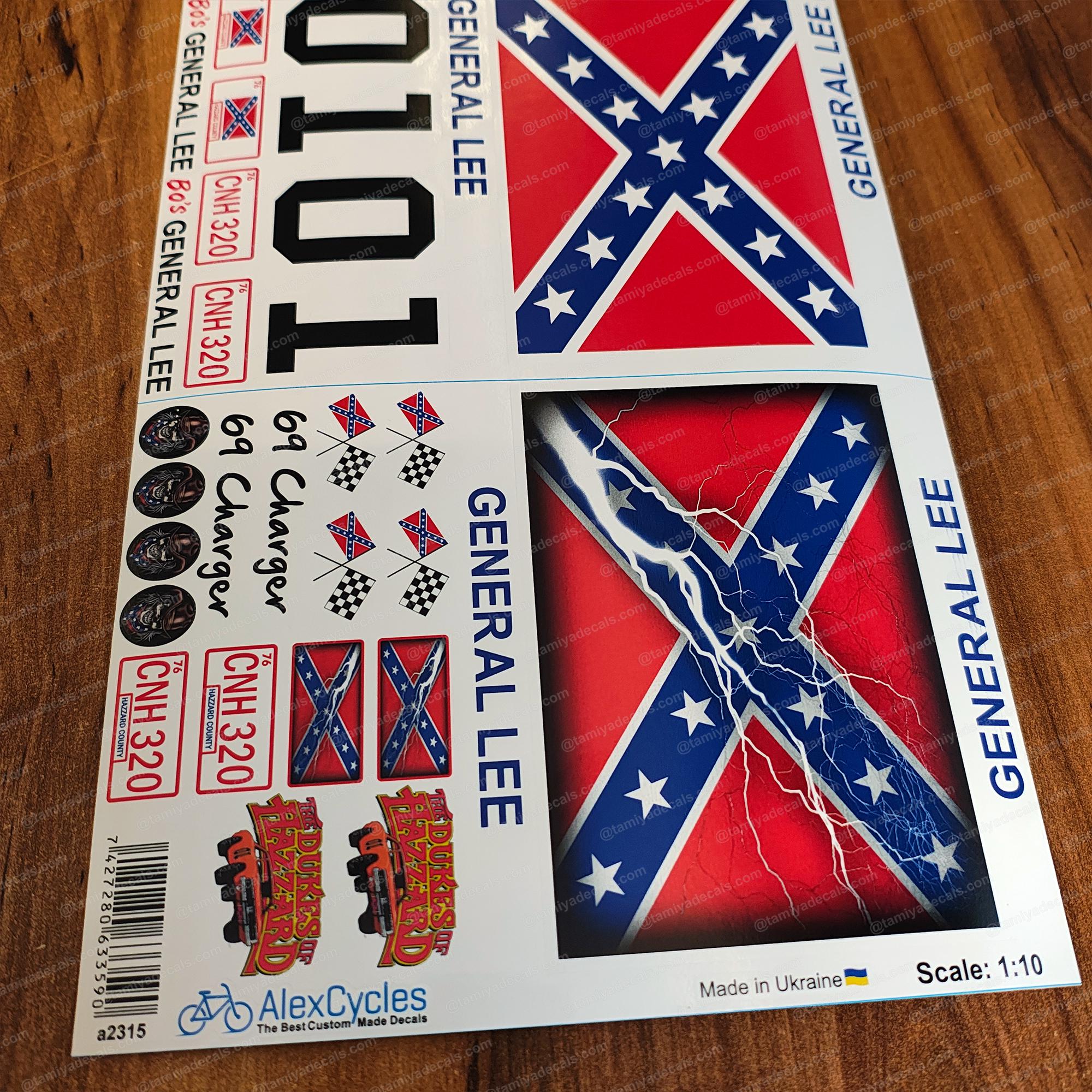 General Lee Tamiya Custom Made Cut Vinyl Decals Stickers Kit 10th Scale ...
