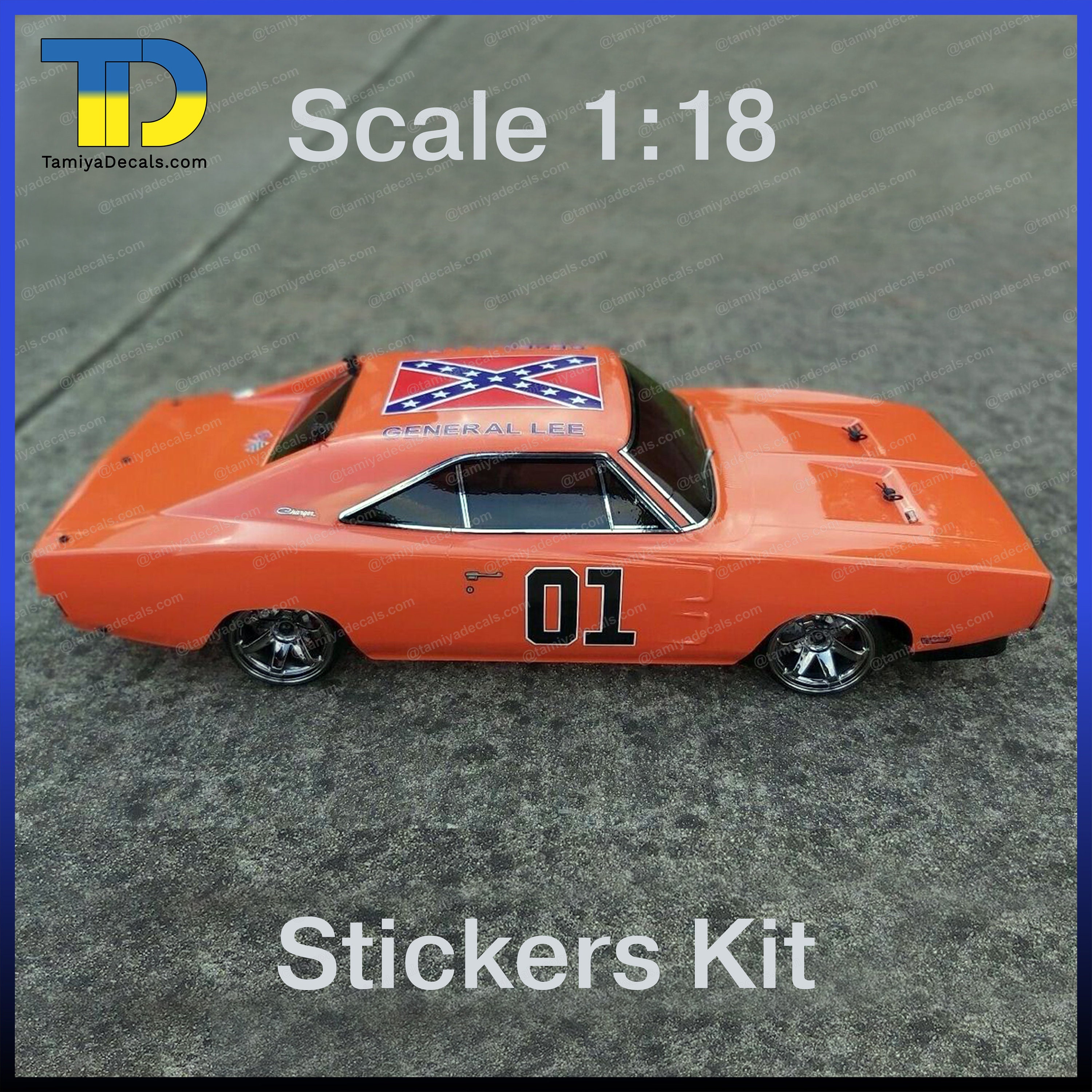 General Lee Tamiya Custom Made Cut Vinyl Decals Stickers Kit 18th Scale ...