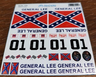 General Lee Tamiya Custom Made Cut Vinyl Decals Stickers Kit 18th Scale ...