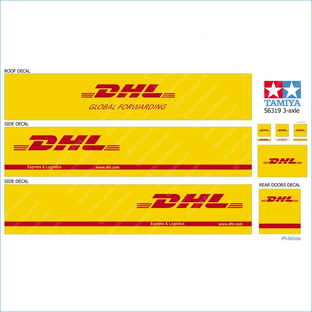 Tamiya DHL Post 56319 3-axle Reefer Box Trailer Decals Stickers Set Kit ...