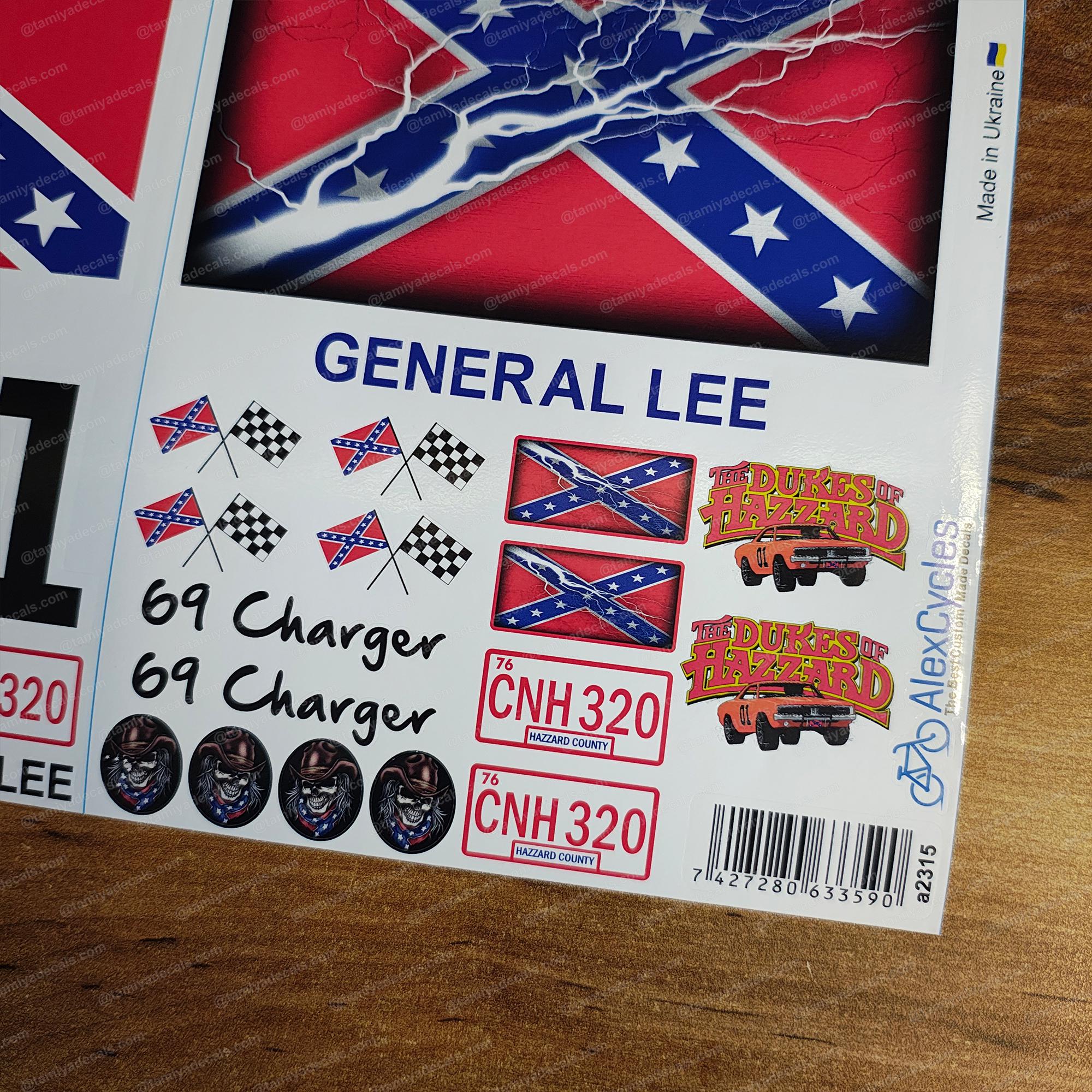 General Lee Tamiya Custom Made Cut Vinyl Decals Stickers Kit 10th Scale ...