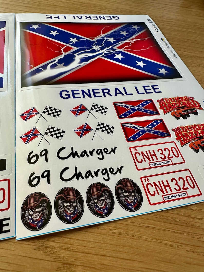General Lee Tamiya Custom Made Cut Vinyl Decals Stickers Kit 10th Scale ...